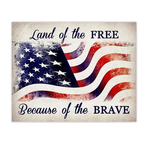 Amazon.com: American Flag Poster - Land of the Free 11x14 Wall Art, USA ...