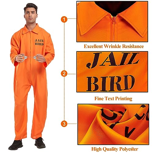 Prisoner Costume Men Adult with Handcuffs Orange Jumpsuit Prison ...