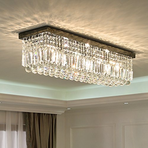Cheapest 🛒 SILJOY L40" Rectangular Raindrop Crystal Chandelier Lighting Modern Led Rectangle ...