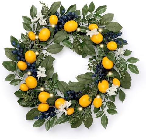 Amazon.com: Valery Madelyn Pre-Lit Lemon Spring Summer Wreaths for ...