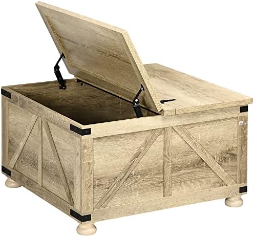 IFANNY Square Coffee Table, Rustic Brown Cocktail Table with Storage ...