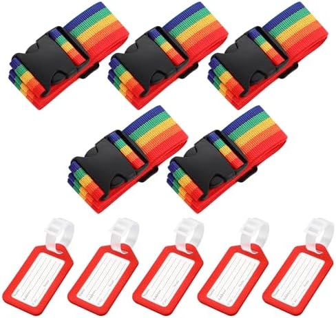 Set of 5 Luggage Straps with 5 Luggage Tags Set, Suitcase Straps for ...