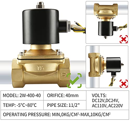 Baomain 1-1/2 inch DC 24V Brass Electric Solenoid Valve Water Air Fuels ...
