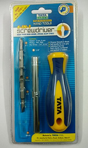 AGRICO TATA 6 in 1 Screw Driver Set Slotted 5, 6 mm, Phillips PH1, PH2 ...