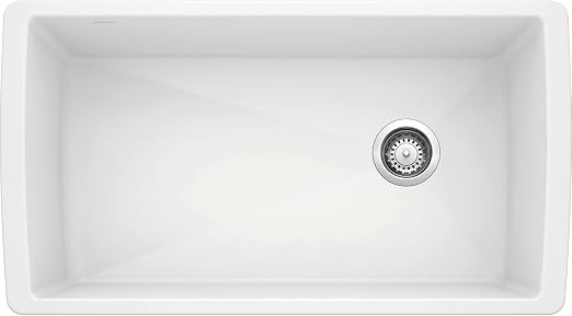 BLANCO, White 441767 DIAMOND SILGRANIT Super Single Undermount Kitchen ...