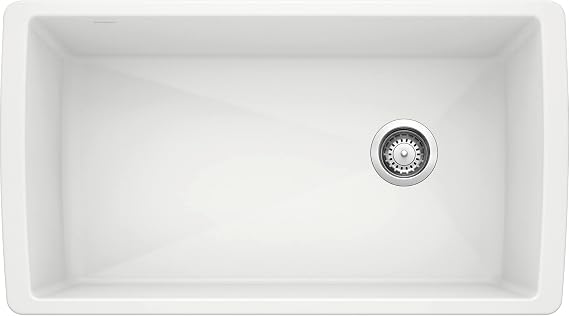 BLANCO, White 441767 DIAMOND SILGRANIT Super Single Undermount Kitchen ...