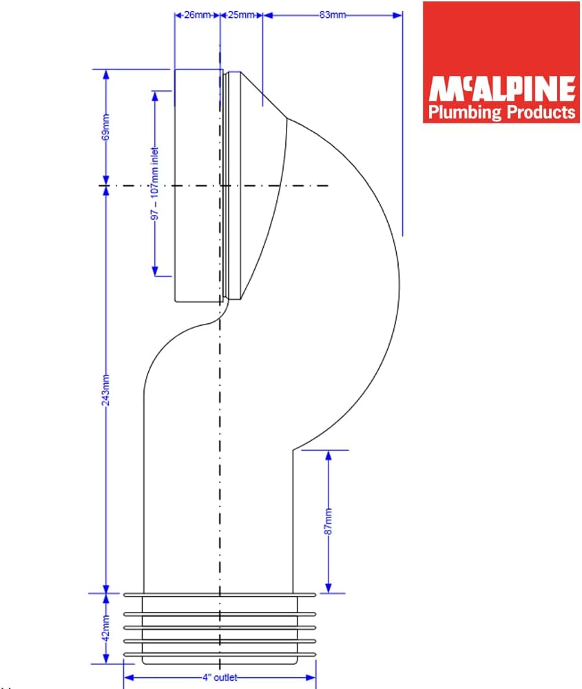 McAlpine CONQ 4″/110mm 90 Degree Space Saving Bend Adjustable Length ...