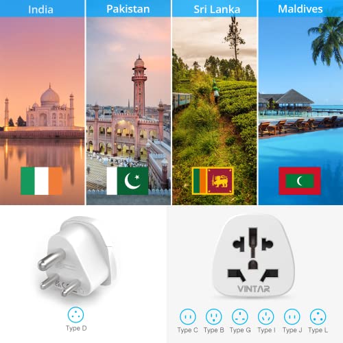 UK to India Plug Adapter, VINTAR 3 Pin India Travel Adapter, Type D ...