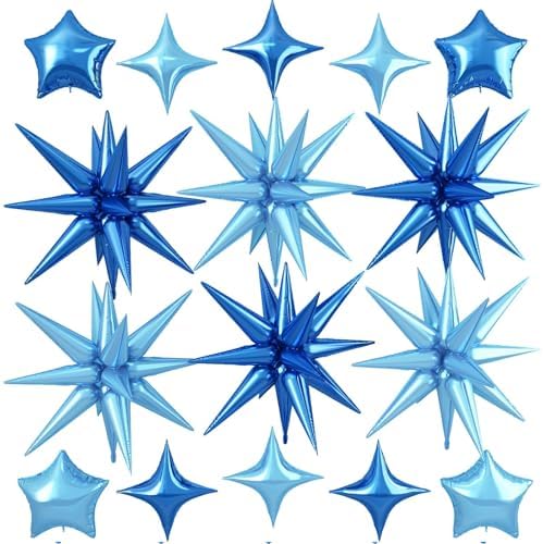 Amazon.com: Blue Star Balloon,16Pcs Light Blue Star Foil Balloons Set ...