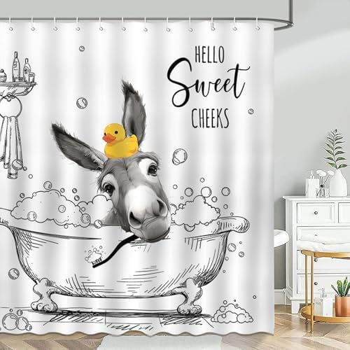 Amazon.com: citari Funny Donkey Shower Curtain Rustic Floral Farmhouse ...