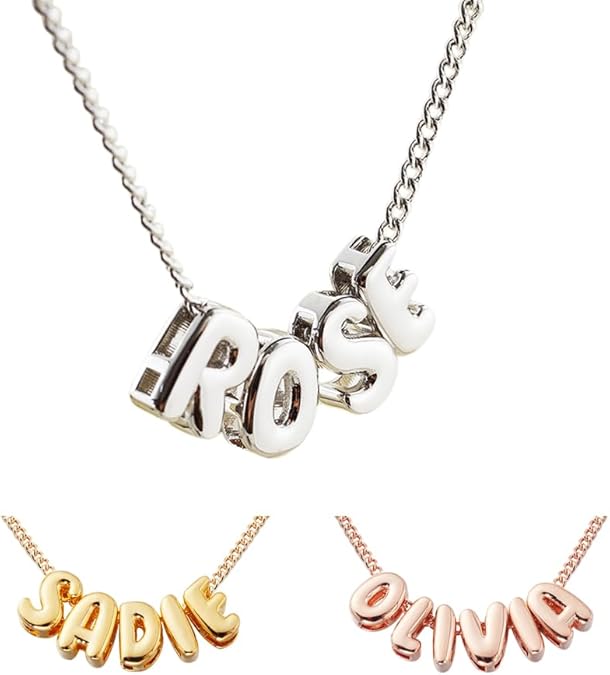 Amazon.com: Custom Bubble Name Sterling Silver Initial Necklace ...