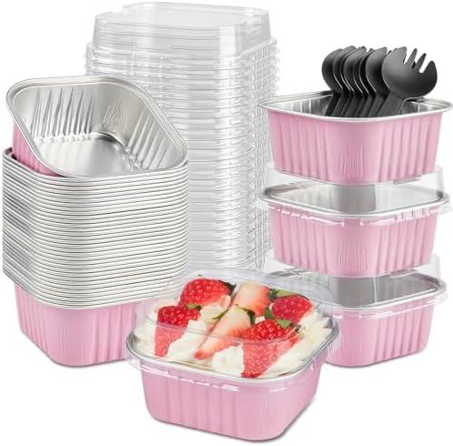 Amazon.com: ZORRITA 50 Pack 5 oz Mini Cake Pans with Lids and Sporks ...