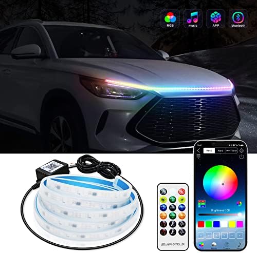 Amazon.com: Exterior Car LED Hood Light Strip, 70 Inch Dreamcolor Car ...