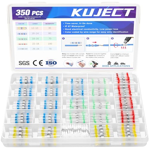 Kuject 350PCS Solder Seal Wire Connectors, 26-8 AWG Self-Solder Heat ...