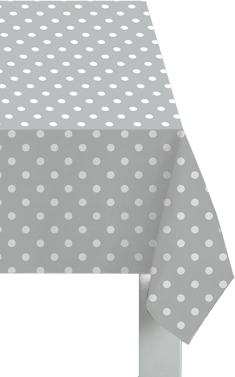 Sabichi Grey Polka Dot PVC Tablecloth - Waterproof, Wipe Clean, Stylish ...