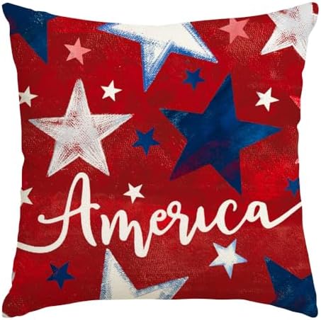 Amazon.com: RABUSOFA 4th of July Memorial Day Pillow Cover 18x18,Red ...