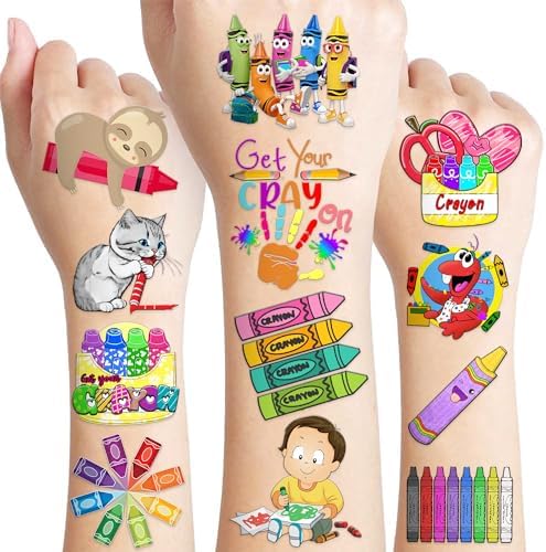 Amazon.com : 94 PCS Back To School Funny Art Crayon Temporary Tattoos ...