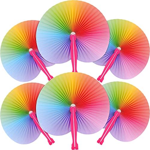Amazon.com: 72 Pcs Rainbow Hand Fans Set Handheld Paper Fan Rainbow ...