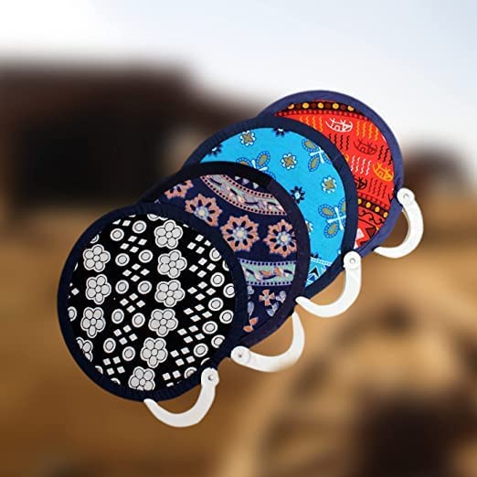 Buy GLAN Printed Handheld Round Shape Pankhi Fan For Kids And Adults ...