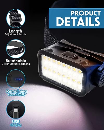 Victoper Running Head Torch, Head Torch Rechargeable 5 Lighting Modes ...