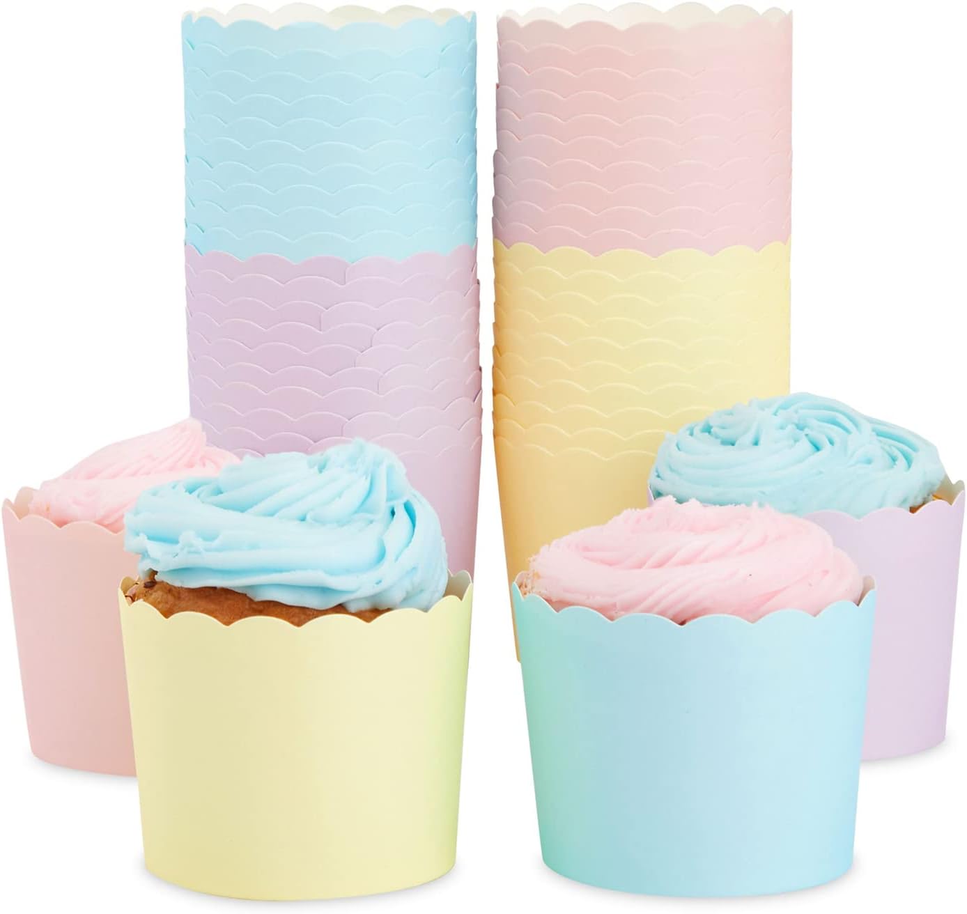 Amazon.com: BLUE PANDA 48 Pack Pastel Cupcake Liners Wrappers, Rainbow ...