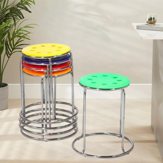 NGFC Set of 5 Round Metal Bar Stools for Indoor/Outdoor Use ...