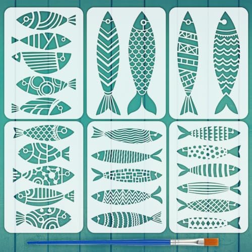 Amazon.com: FINGERINSPIRE 6Pcs Geometry Fish Stencils with a Brush 11 ...