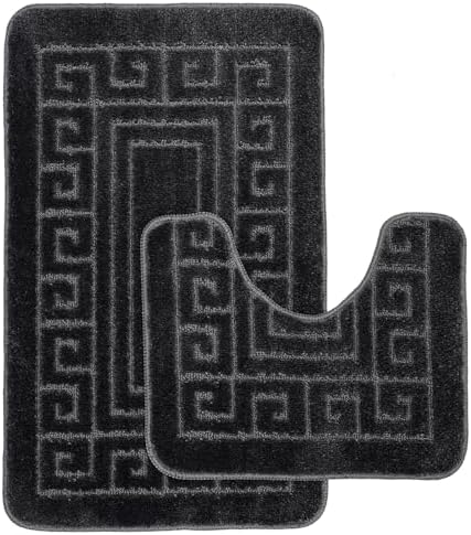 Greek Bath Mat 2 Pcs Set Non-Slip Bath Rug Toilet Mat Washable Bathroom ...
