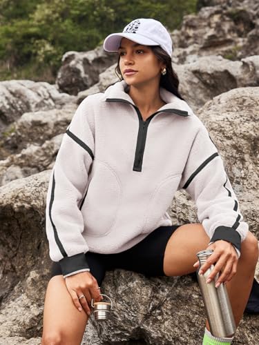 Cozy Sherpa Fleece Half-Zip Sweatshirt for Women with Pockets