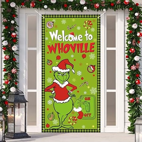 Amazon.com: Welcome To Whoville Door Cover Christmas Front Porch Door ...