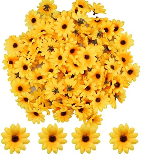 ZoZoMaiy 100Pcs Artificial Daisy Flower Heads 4cm Yellow Handmade Fake ...