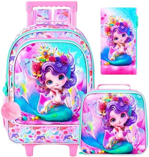Amazon.com | ZLYERT 3Pcs Mermaid Rolling Backpack for Girls, Kids ...