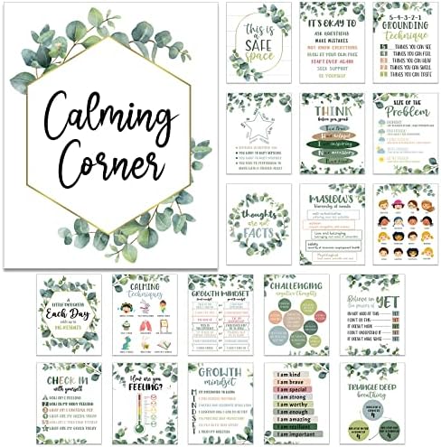 Harloon 20 Pcs Greenery Calming Corner Classroom Posters Mental Health ...