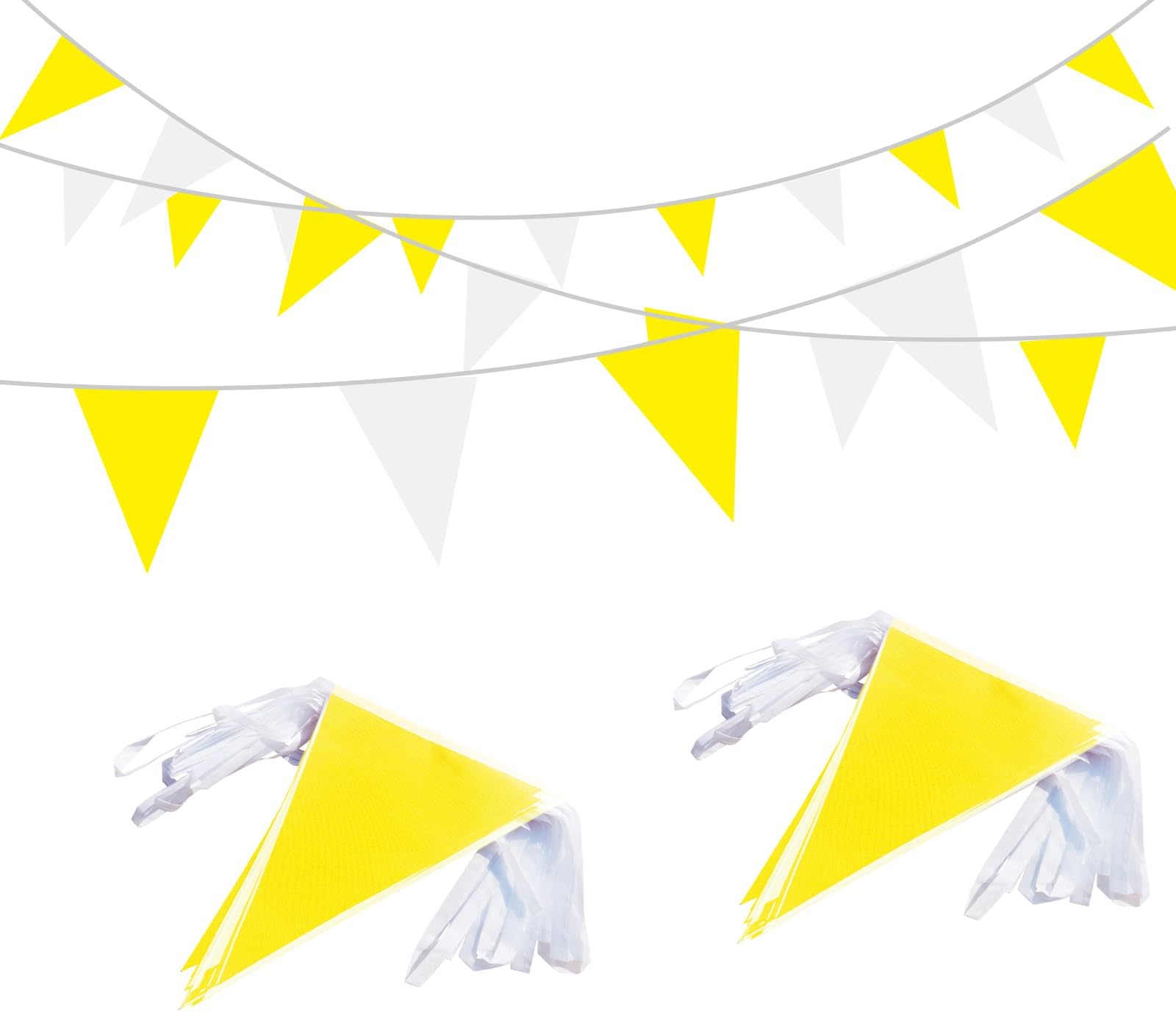 Amazon.com: LoveVC 100 Feet Yellow White Pennant Banner Flags String ...