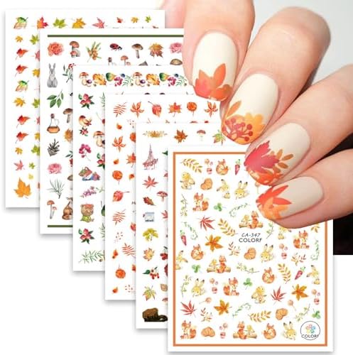 Amazon.com: Fall Nail Art Stickers- 6Sheets Thanksgiving Nail Decals 3D ...