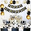 Happy Birthday bunting Banner balloons, Gold silver Party Decorations ...