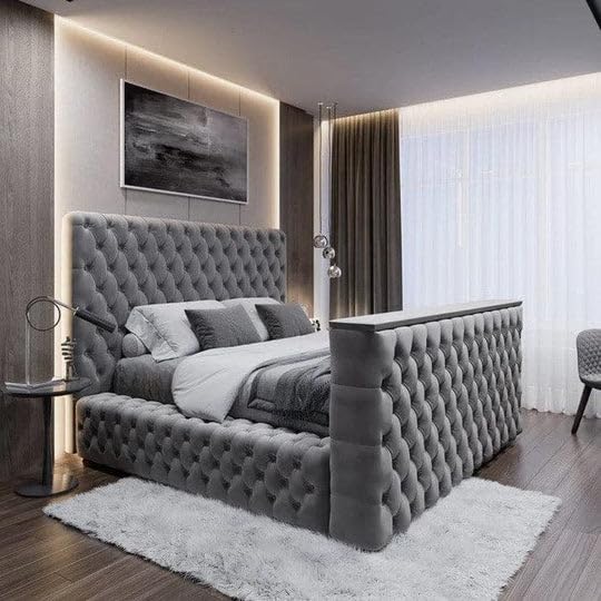 Park Lane TV Bed with Built-in TV Lift and Luxurious Upholstered Frame ...