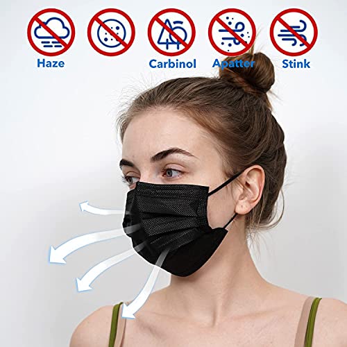 Black Disposable Face Masks, 50 Pack Face Masks 3 Ply Disposable Mask ...
