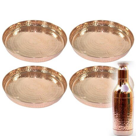 Buy Indian Dinnerware Pure Copper Traditional 4 Thali,Dinner Plate with ...