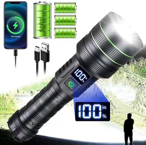 Zavuxo Flashlights High Lumens LCD Display, 200000 Lumen Rechargeable ...