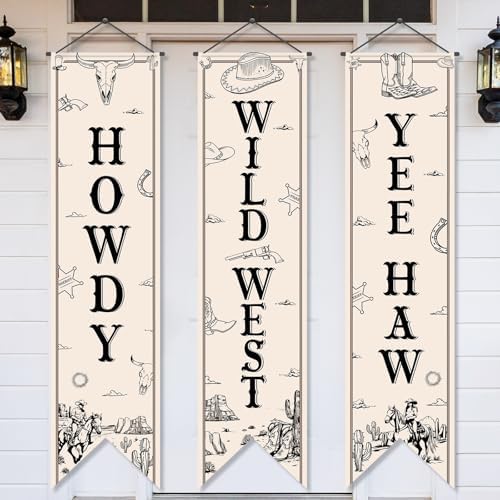 Amazon.com: 3Pcs Cowboy Porch Banners Wild Western Hanging Banner Decor ...