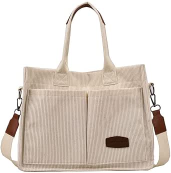 Amazon.com: Corduroy Tote Bag with Multi Pockets Women Carry Everything Crossbody Bag with ...