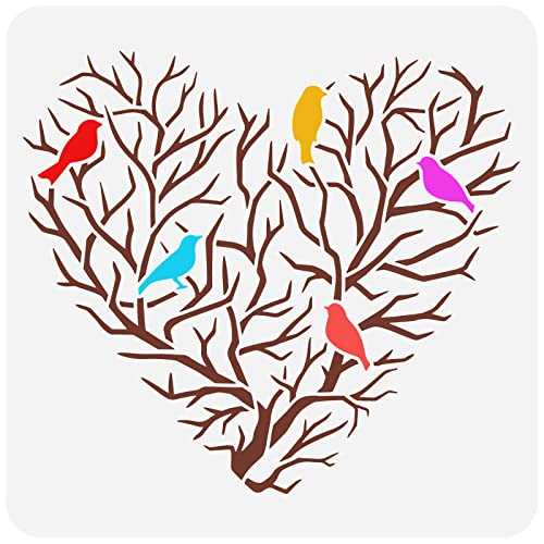 FINGERINSPIRE Heart Tree Stencil 30x30cm Reusable Heart Shape Life Tree ...