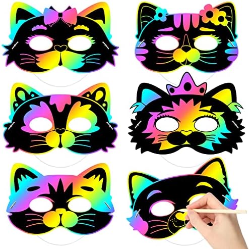 Amazon.com: WATINC 24Pcs Cats DIY Scratch Masks, Animal Scratch Paper ...