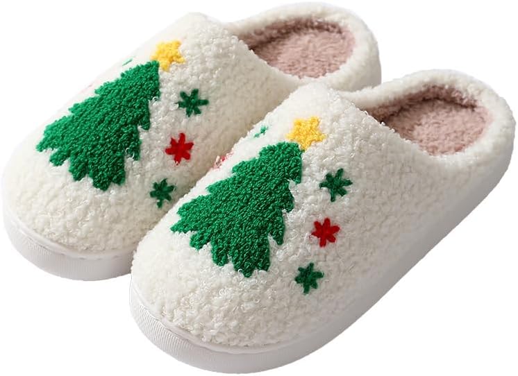 Christmas Slippers Memory Foam for Women Men, Cozy Plush Warm Non-Slip ...