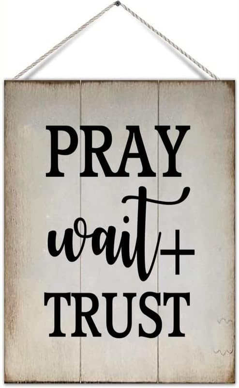 Amazon.com: Outory Rustic Wood Sign Pray Wait Trust Farmhouse Wood ...