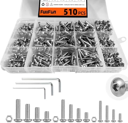 FullFun 510PCS M3 M4 M5 Button Head Socket Cap Screw Bolts Nuts ...