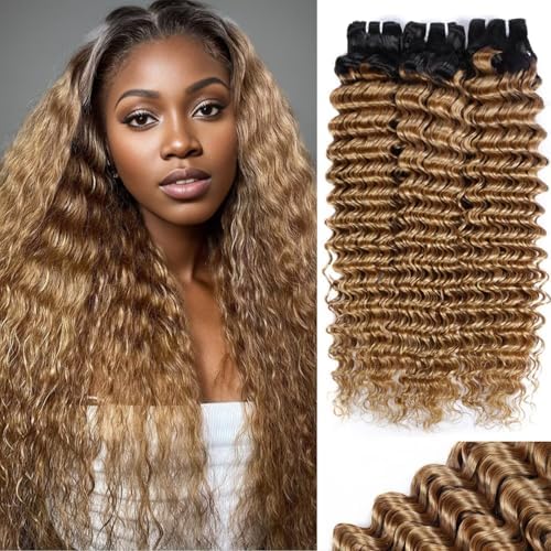 Amazon.com : Honey Blonde Bundles Human Hair 3 Deep Wave Curly Bundles ...