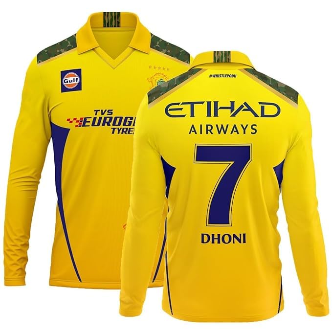 THALA DHONI Full Hand Yellow Cricket Jersey CSK 2024-2025 Cricket (Kids ...