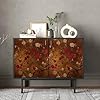 REDAMANCY Wallpaper, Red Golden Birds Boho Peony, Vintage Peel and ...